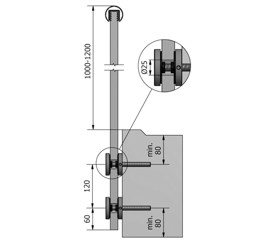 2 no. Single Point Fixings ø 60 mm with Threaded Rod - PAR Shop - Glass ...